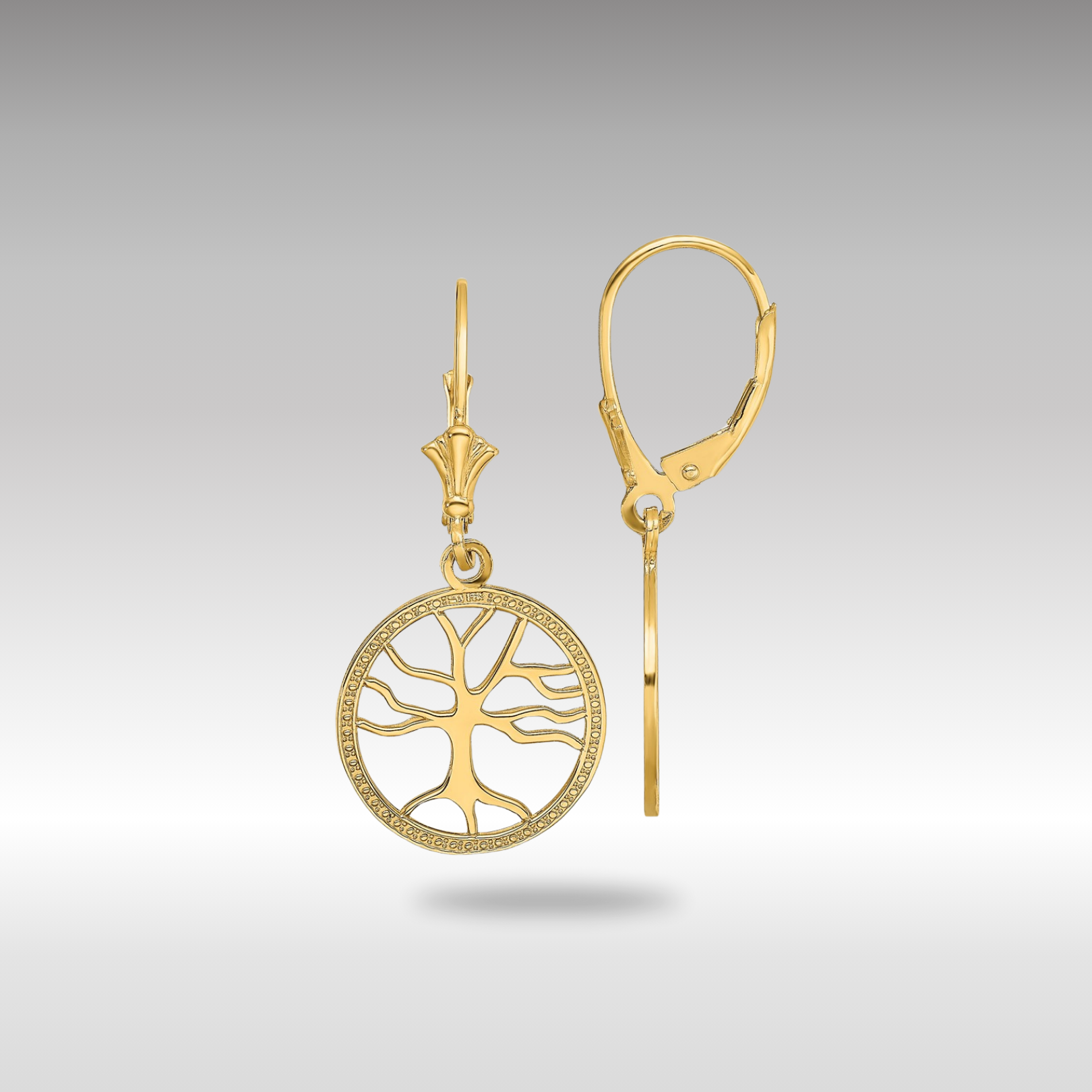 14K Gold Tree of Life In Round Frame Leverback Earrings - Model TF1781 ...