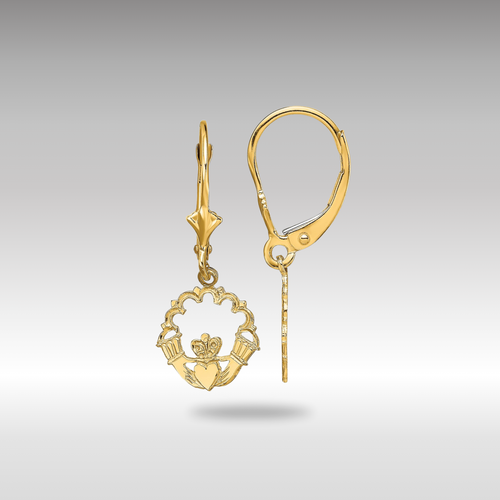 Gold Polished Claddagh Leverback Earrings - Model TF1796 | Charlie & Co ...