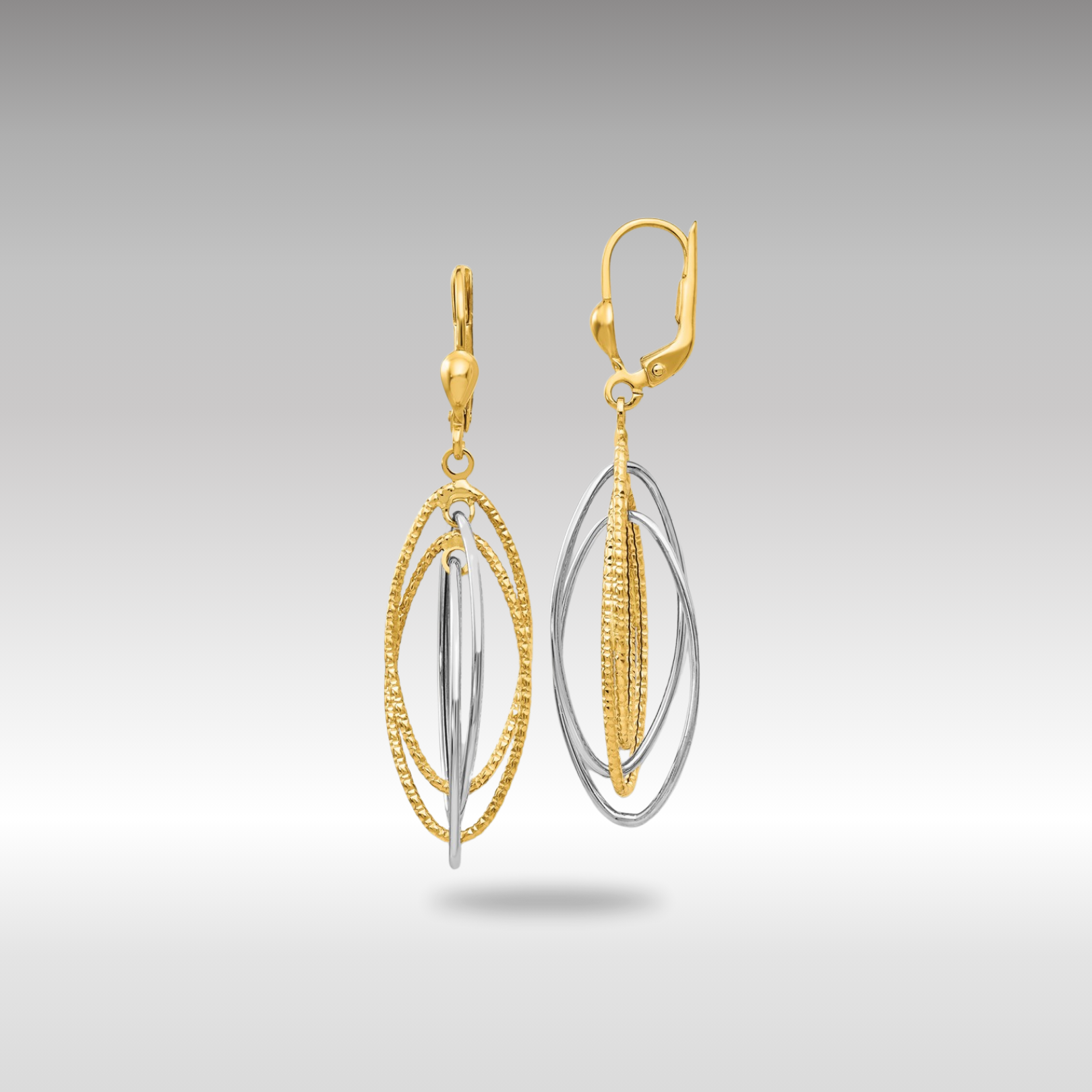 14K Gold Two-Tone Textured and Polished Dangle Leverback Earrings ...