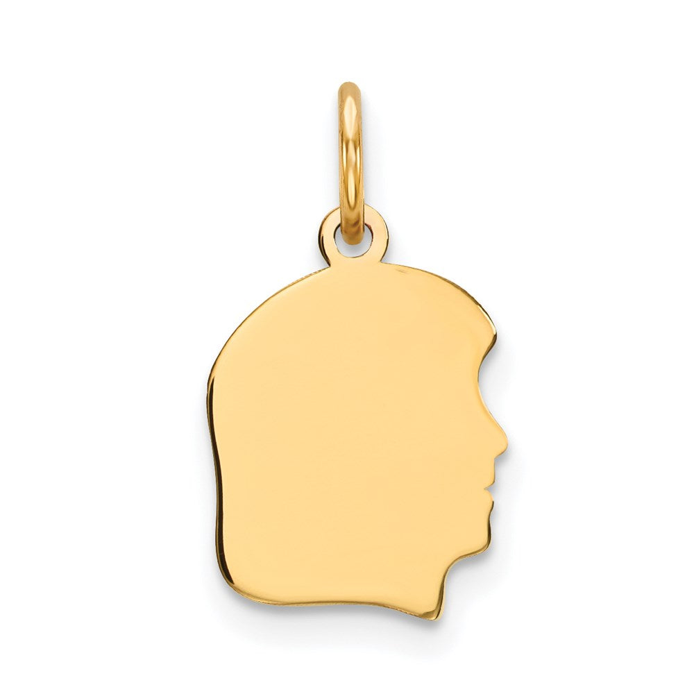 14k Plain Small .018 Gauge Facing Right Engravable Girl Head Charm ...