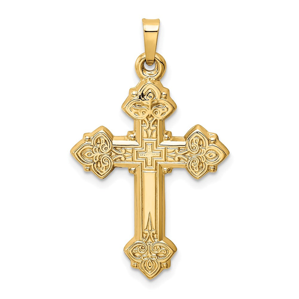 14k Budded Hollow Cross Pendant - Model XR215 | Charlie & Co. Jewelry