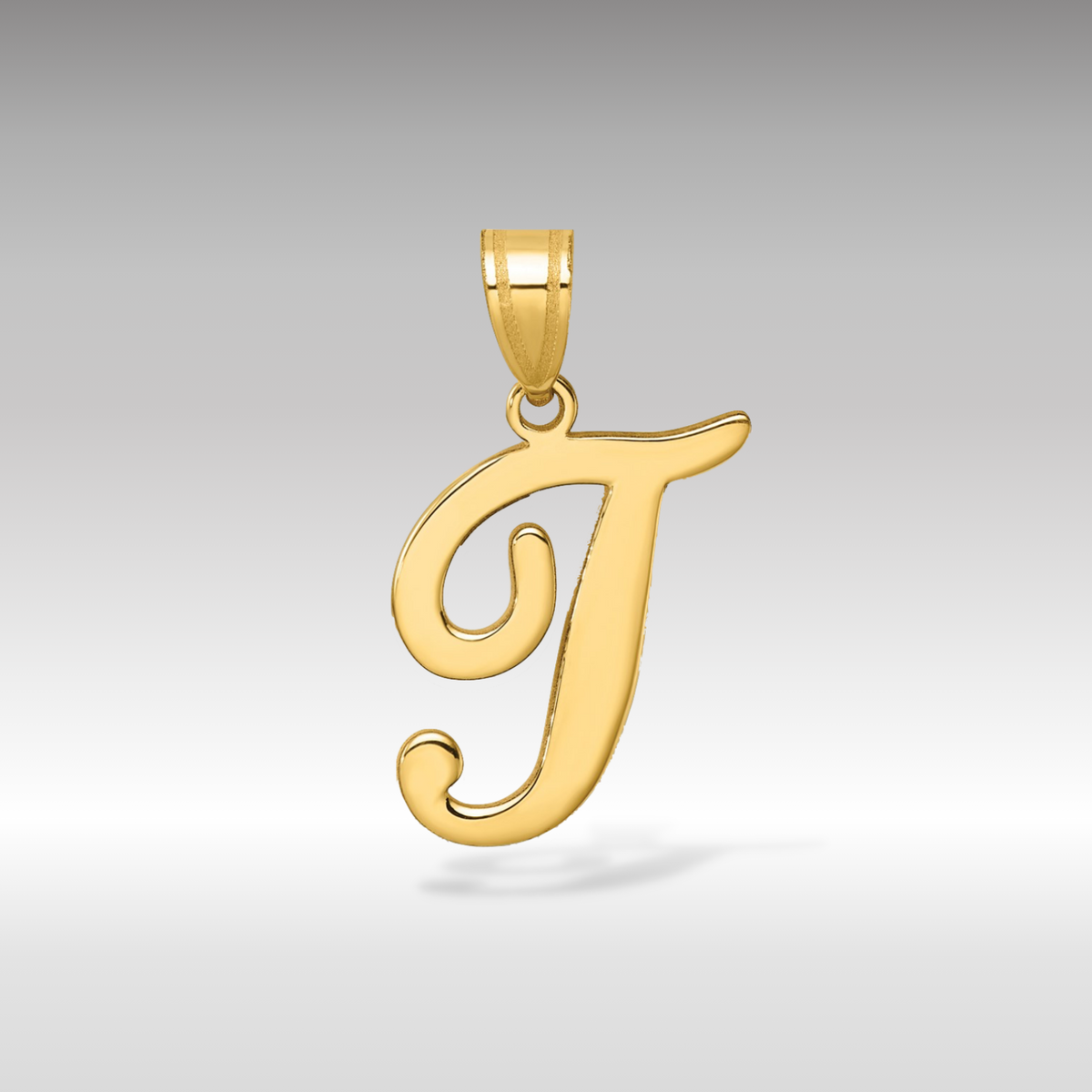 14K Gold Large Letter T Script Charm Gold Initial Pendant Charlie Co. Jewelry