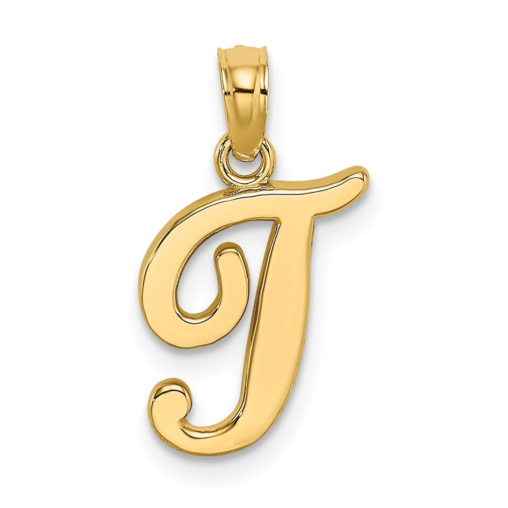 14k Script Letter T Initial Pendant - Model K6422T | Charlie & Co. Jewelry
